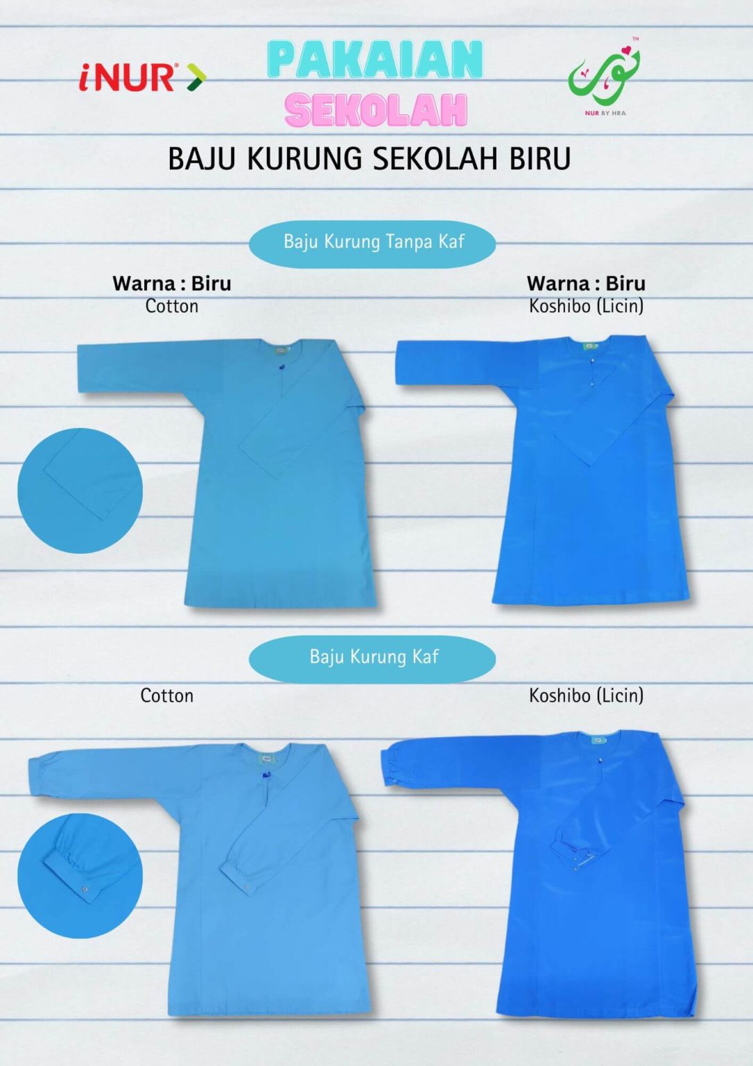 Baju Kurung Kebangsaan Biru Kaf – i-Nur :: Rangkaian Pakaian Muslim