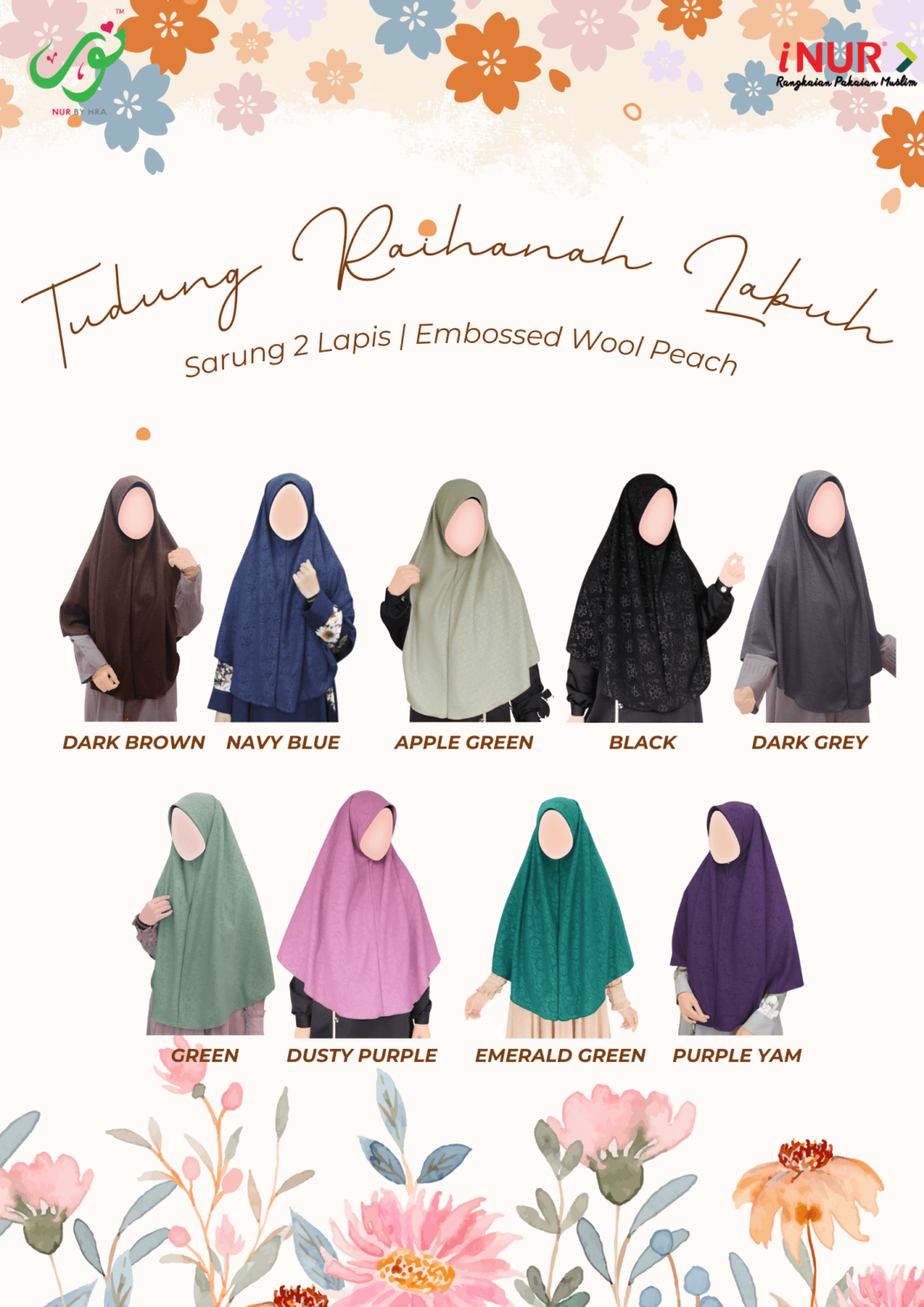 Tudung Raihanah Labuh – i-Nur :: Rangkaian Pakaian Muslim